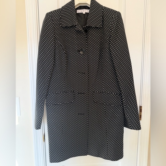 cleo | Jackets & Coats | Cleo Black And White Polka Dot Trench Coat ...
